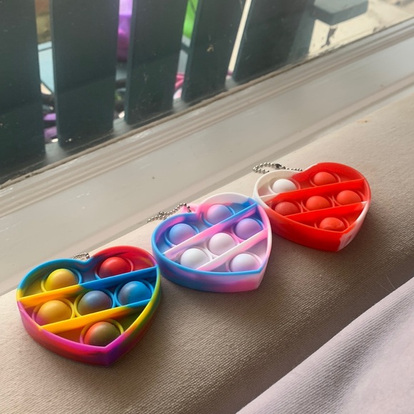 Toys | 3 Mini Keychain Heart Pop Its Fidget Toys | Poshmark